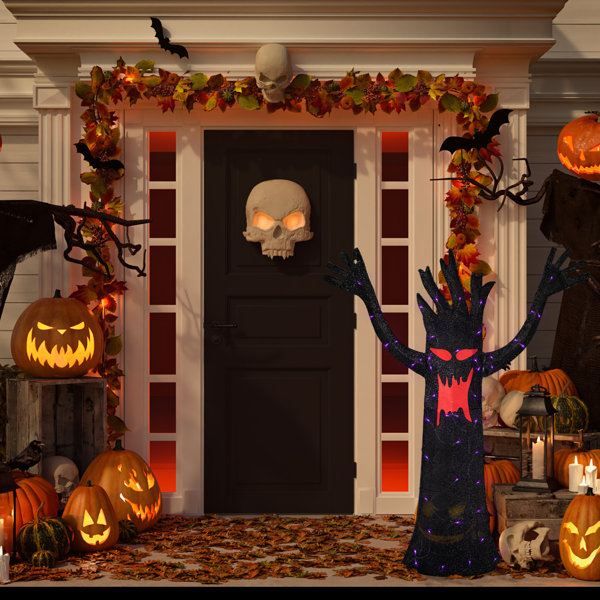 Northlight Seasonal 55" LED Lighted Black Terrifying Tree Outdoor Halloween Decoration Purple ...